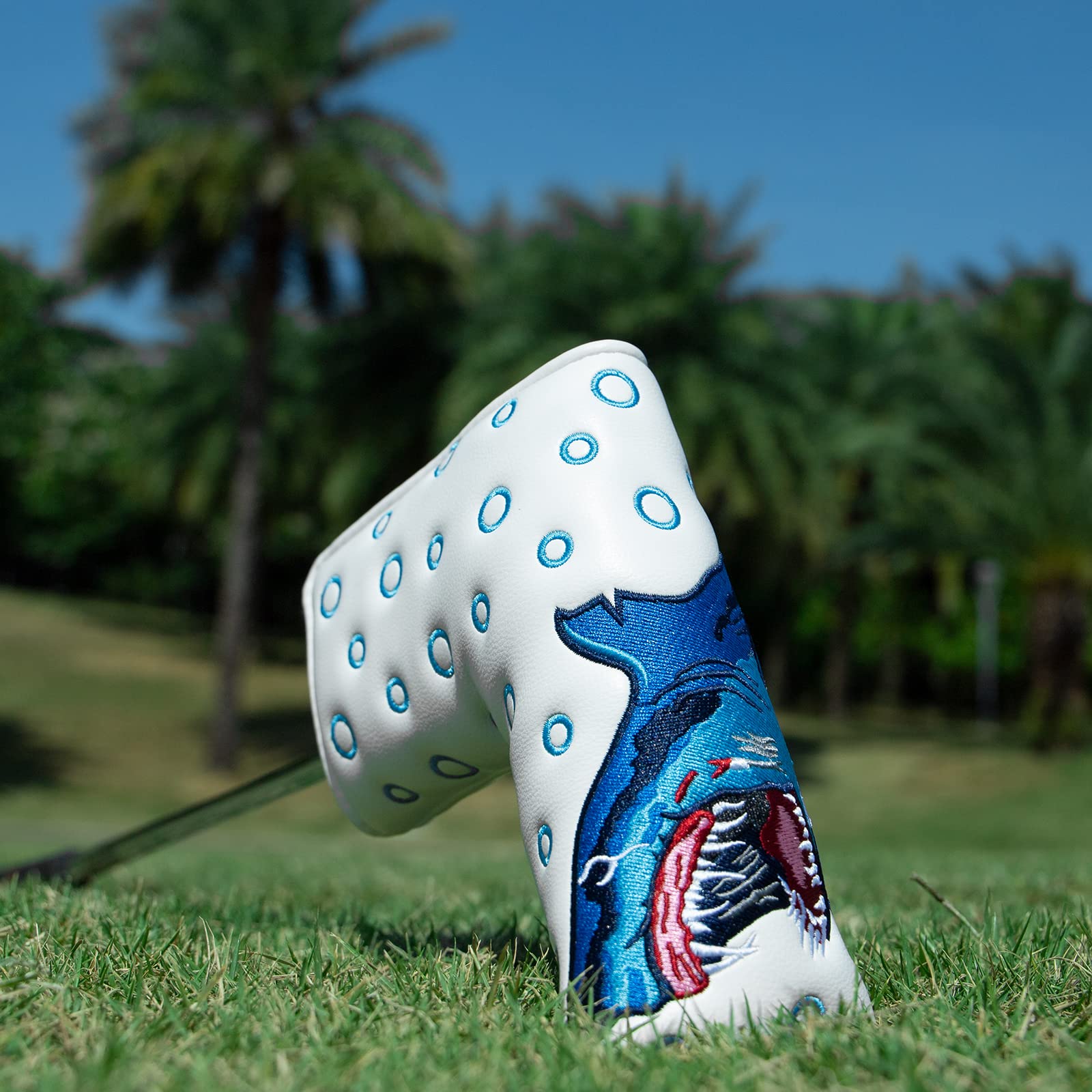 Golf Putter Covers, Shark Embroidery Golf Putter Headcover Blade Putter Cover Golf Headcovers Leather Golf Club Covers for Titleist Callaway