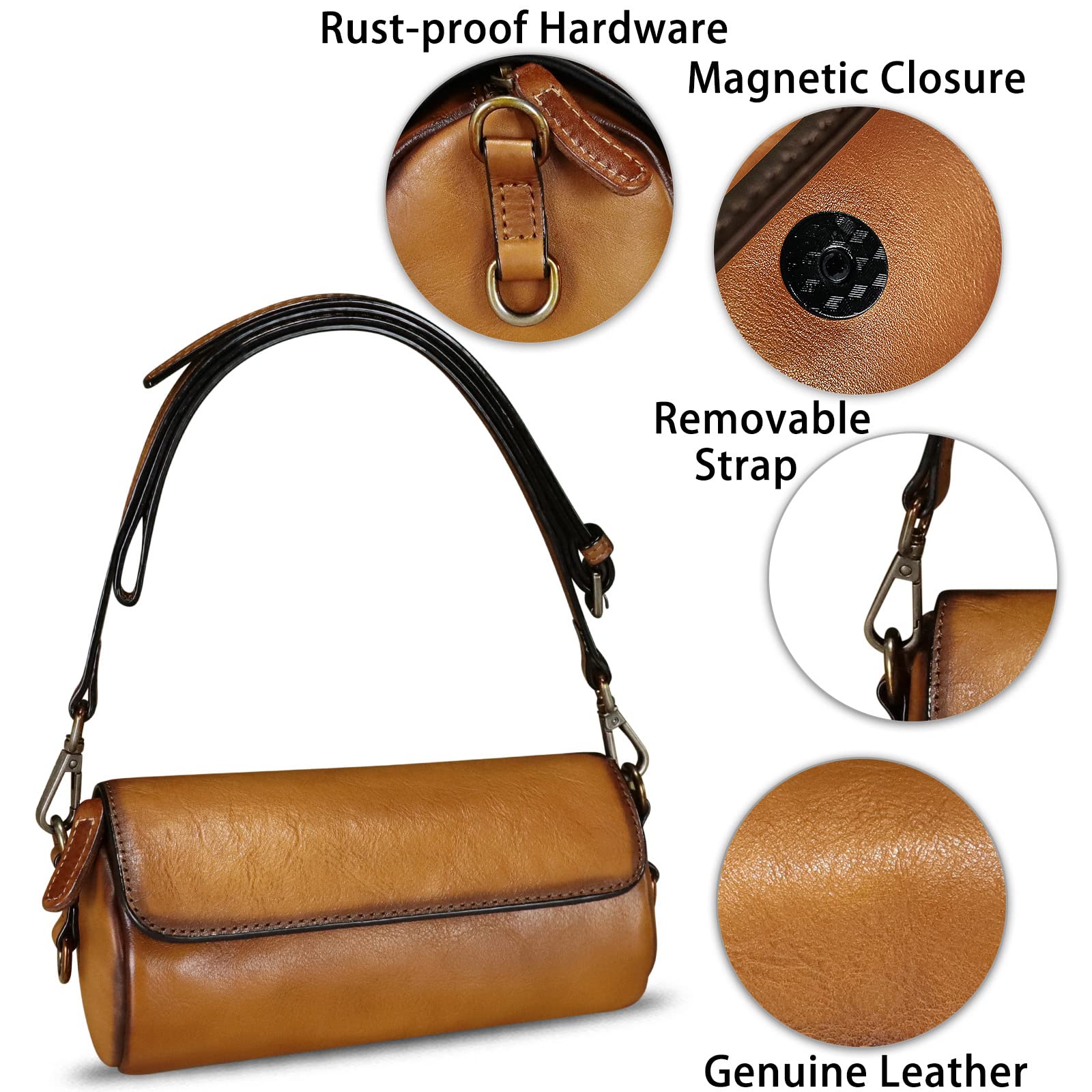 Genuine Leather Satchel for Women Vintage Shoulder Purse Handmade Handbag Retro Crossbody Bag (Brown)