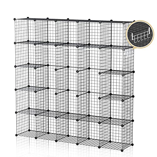 GEORGE&DANIS Wire Cube Storage Organizer Portable Wardrobe Closet Multi-Use DIY Shelf Modular Bookshelf Bookcase Metal Rack (71x14x71 inches), Black