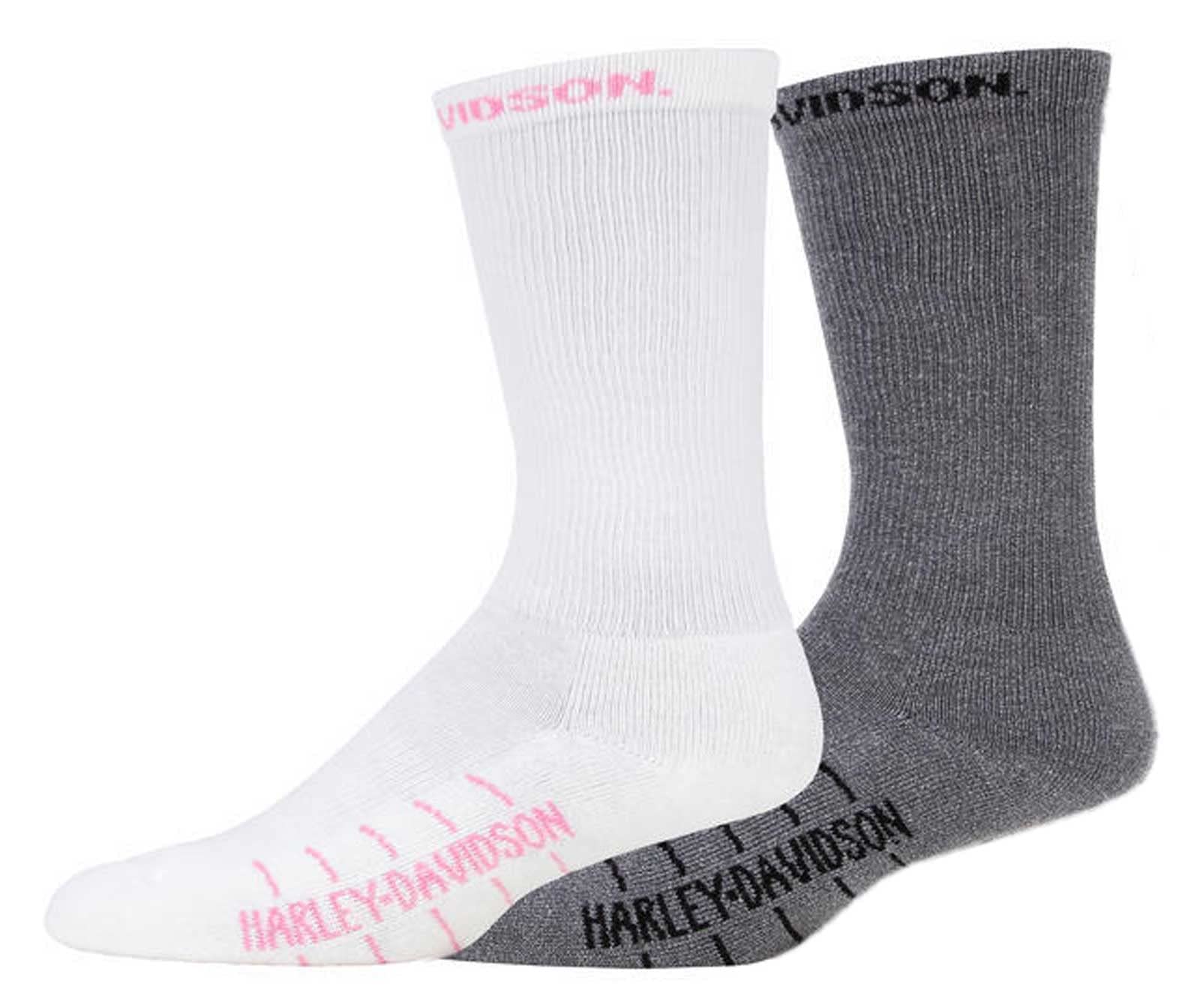 Harley-Davidson Women's 2-Pair H-D Script Riding Crew Fit Socks- Gray & White