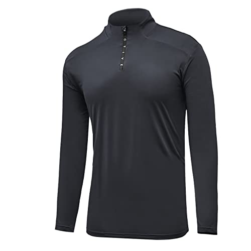 FRTCV Mens Shirts Quarter Zip – Long Sleeve Workout T Shirts Athletic Golf Tshirt Quick Dry Running Top T-shirts Black, Size M