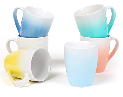 Kitchendise Coffee Mugs Set of 6 – 16 Oz Coffee Cups Ceramic for Tea, Coffee, Hot Chocolate – Ombre Mugs Assorted Colors, Safe for Microwave and Dishwasher