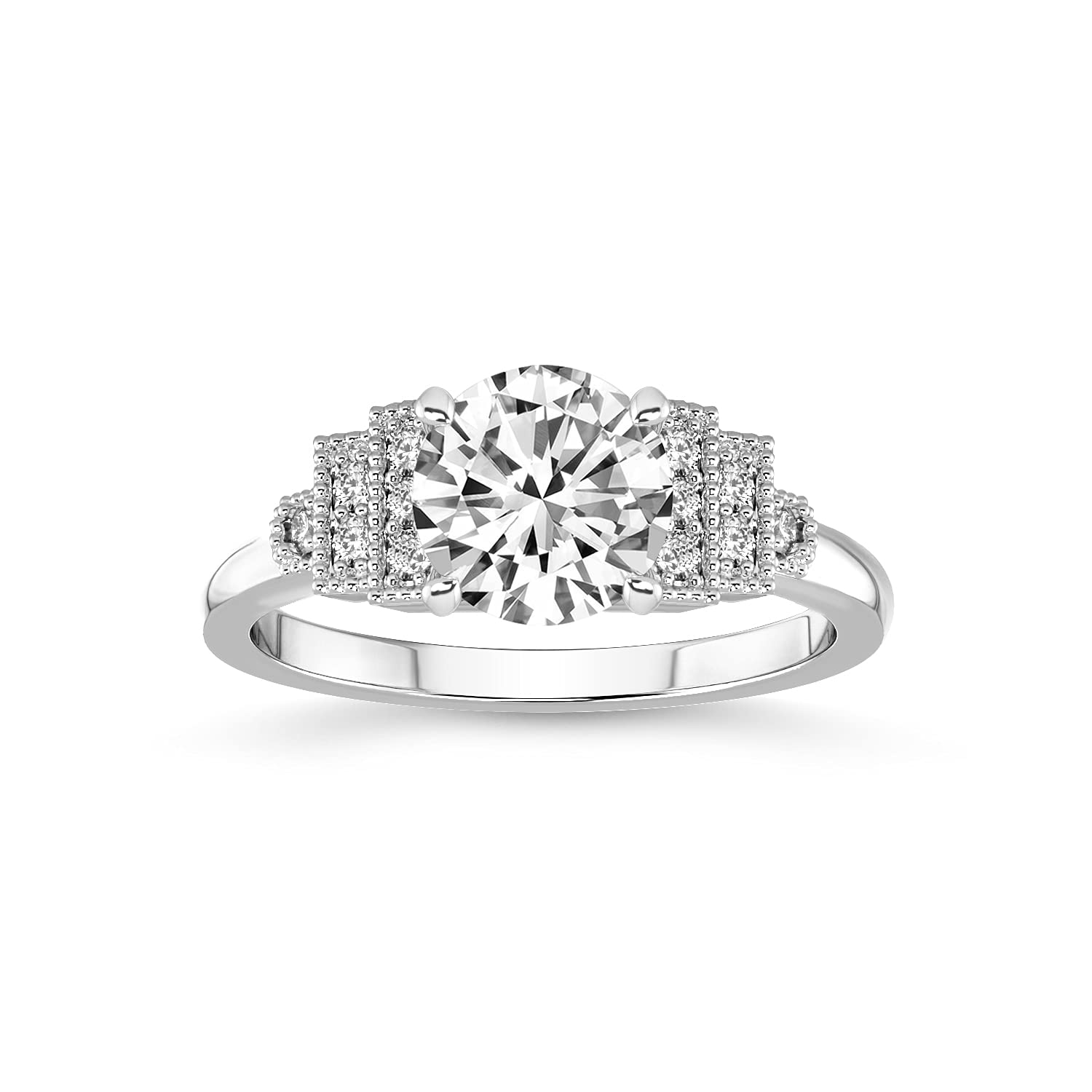 FRIENDLY DIAMONDS 0.50 carat IGI Certified Round Shape Lab Grown Diamond Engagement Ring | 14K White Gold | Joy Tapering Side Stone Lab Diamond Ring | FG-VS1-VS2 Quality (Ring Size 6.5)