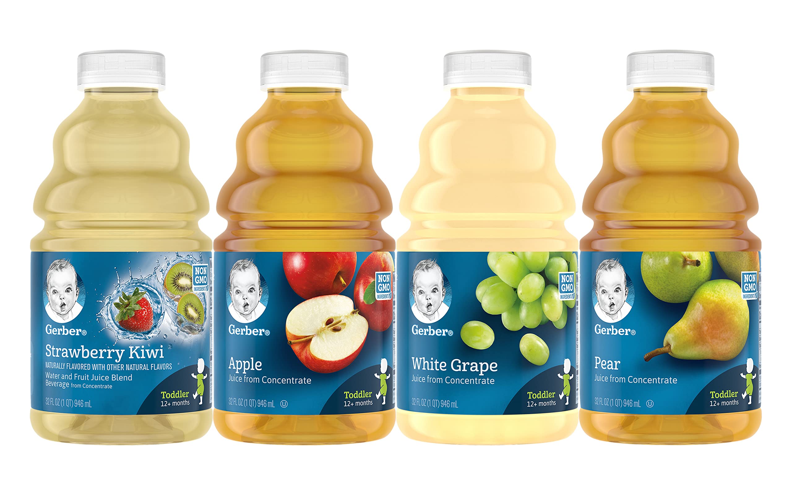 Gerber Toddler Juice Variety Pack, Apple, Pear, White Grape, and Strawberry Kiwi, 32 Oz (Pack of 4)