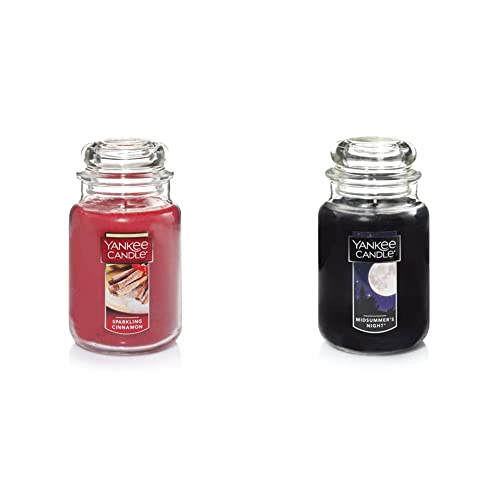 Yankee Candle Sparkling Cinnamon Scented & MidSummer's Night Scented, Classic 22oz Large Jar Single Wick Candle, Over 110 Hours of Burn Time