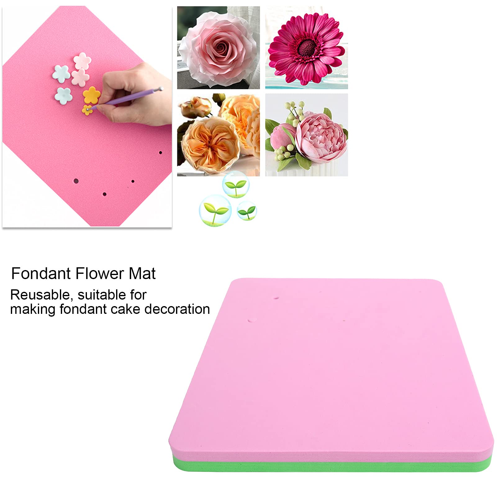 Fondant Foam Pad 5 Holes Silicone Sponge Mat Paste, Large Fondant Cake Foam Pad Decorate Sponge Mat Sugar Craft Flower Modelling Tool Drying Tray DIY Cake Decoration