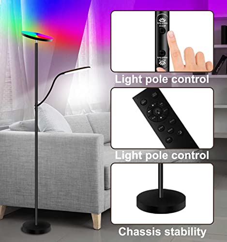 Hyskostar Standing Multicolor Lamp, Dimmable Colorful RGB Floor Lamps,Top Sky Light and Side Reading Lamp, Adjustable Tall Lamp with Remote & Long Touch &APP Control for Living Room Bedroom Office