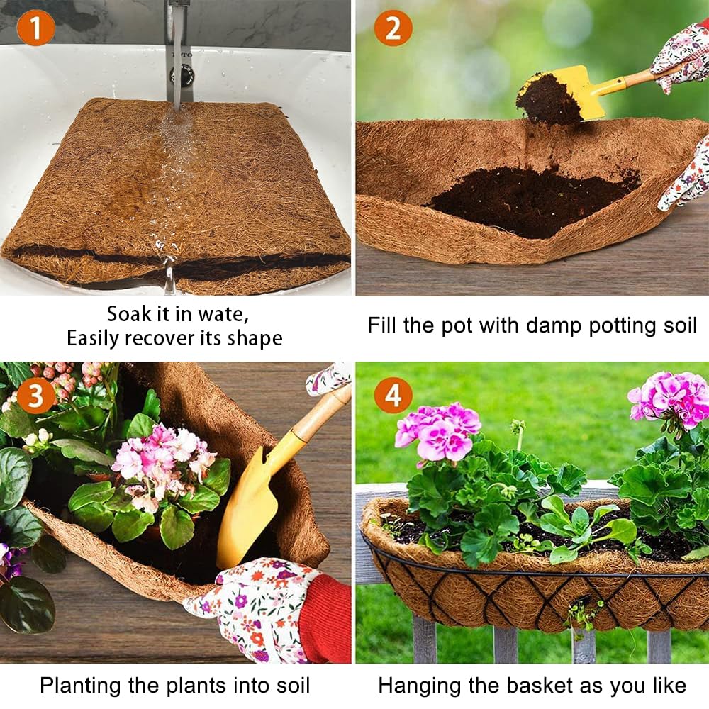 Mxespoir 3Pcs 30" Coco Liners for Planters, Pre-Formed Trough Coconut Fiber Liner Replacement for Window Box, Fence Flower Baskets, Garden Flower Pot (30 inch)