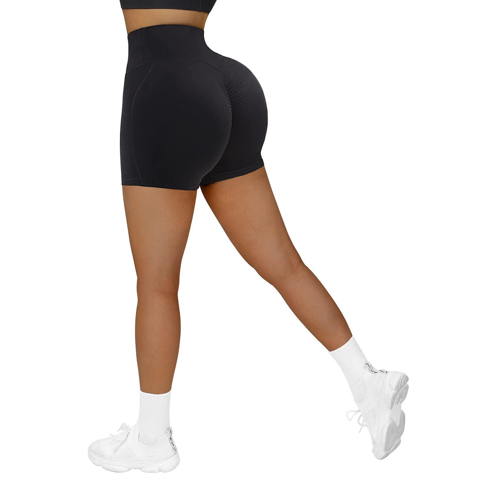 High Waist Lifting Women Biker Workout Butt Shorts V Cross Waisted Shorts Yoga 5 Inch Compression Shorts (Black, M)
