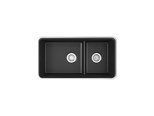 KOHLER Neoroc Undermount Double Bowl Kitchen Sink, Composite Sink with Smart Divide, 33" Double Offset Bowl with Sink Racks