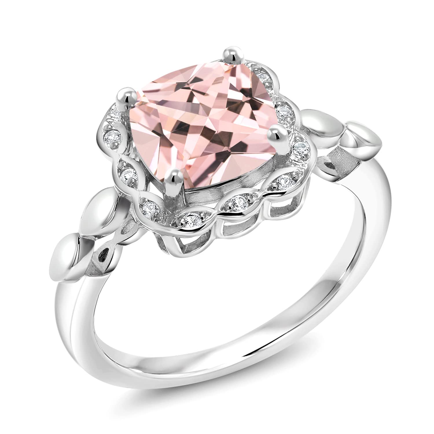 Gem Stone King 925 Sterling Silver 8MM Cushion Gemstone Birthstone and White Created Sapphire Engagement Ring | Wedding Engagement Anniversary Promise Ring For Women