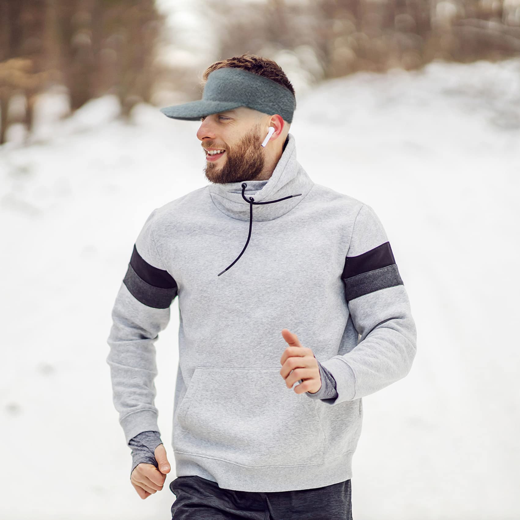 HIGHTERTON Fluffy Winter Visor hat for Men for Women Chunky Knit Visor for Young Outdoor Stylish Visor for Autumn Winter Beige