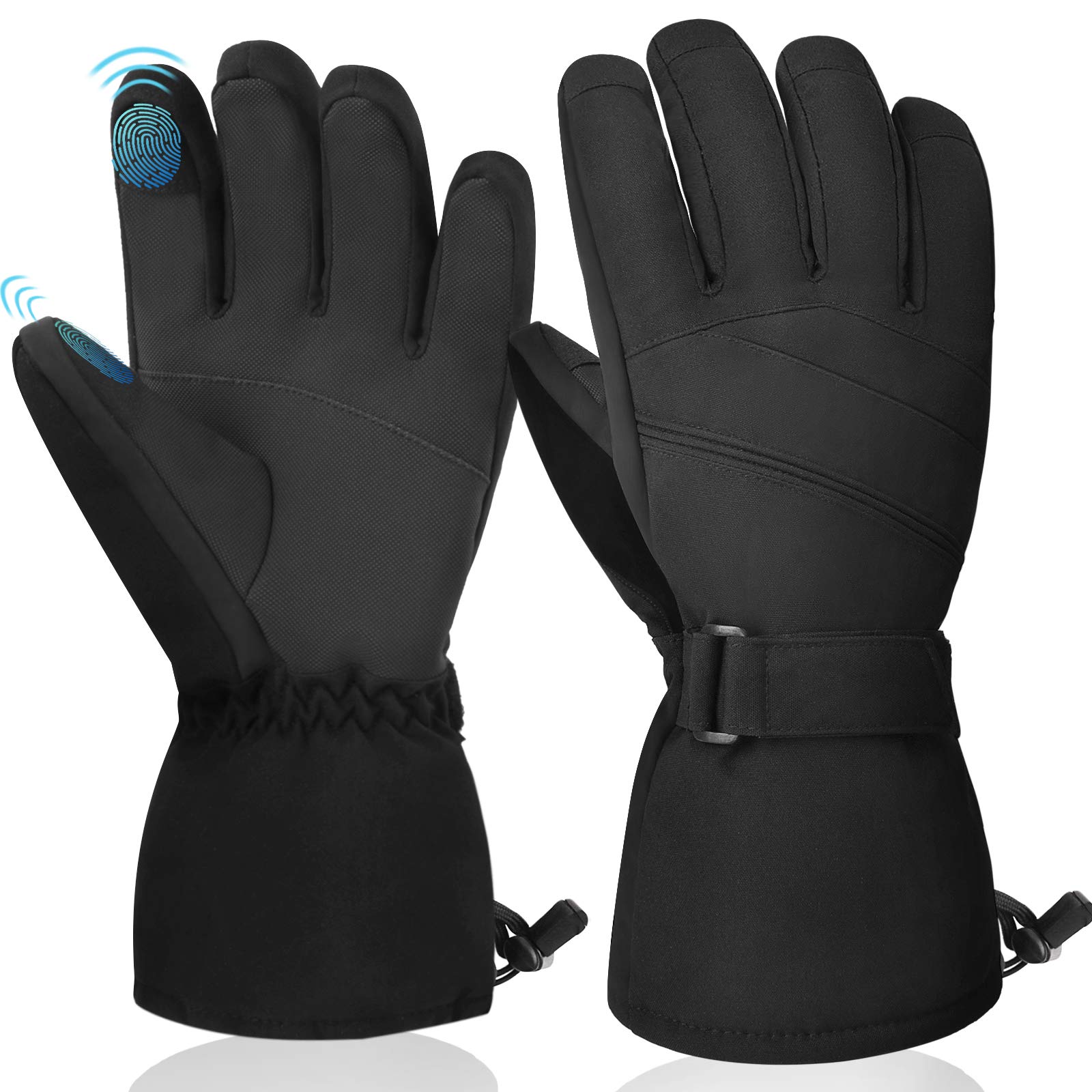 HiCool Ski Gloves, Snow Gloves Waterproof Thermal Touchscreen Gloves for Women Men Cold Weather Snowboard Gloves, Black, Medium