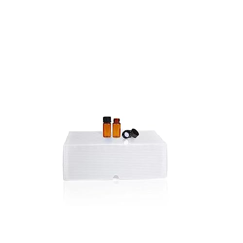 QOAEZK 3ML Glass Sample Vial,Amber Borosilicate Glass Liquid Sampling Sample Glass Thread Bottles,16 * 33mm,13-425 Black Screw Caps with Natural PTFE/White Silicone Liner, pack of 100