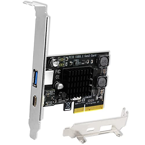 FebSmart 1X USB-A & 1X USB-C 10Gbps Ports PCIE USB 3.1 GEN2 Expansion Card for Windows 11, 10, 8.x, 7 (32/64bit), Windows Server, MAC OS and Linux PCs, Built in Self-Powered Technology (FS-AC-Pro)