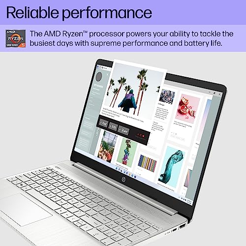 HP 15 inch Laptop, HD Display, AMD Ryzen 5 5500U, 8 GB RAM, 256 GB SSD, AMD Radeon Graphics, Windows 11 Home, 15-ef2099nr (2023),Silver