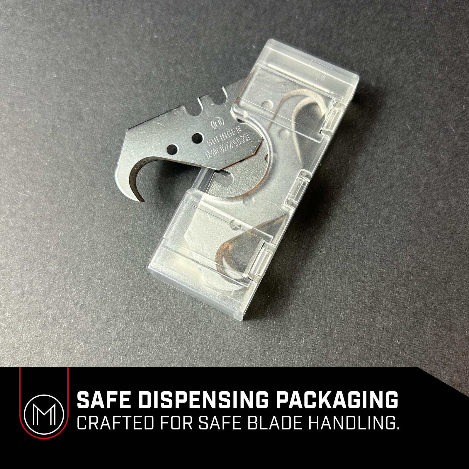 Mozart Universal Super Hook Utility Blade High-Carbon Ice Hardened Steel in dispenser, Ideal for Roofing, Flooring, Carpet, Drywall, Foam and other similar applications, Made in Germany (10 Pack)