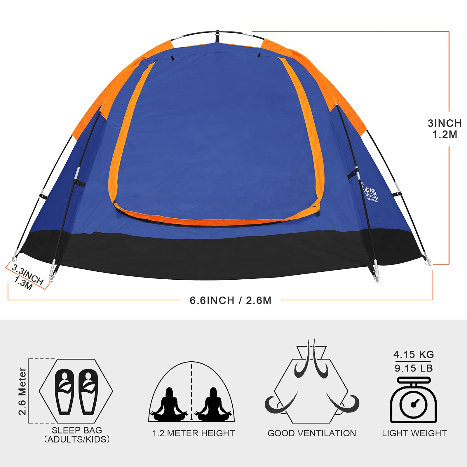 Getop 2 Person Family Camping Dome Tent Backpacking Waterproof Durable Outdoor Skylight for Beach Hunting Hiking Travel