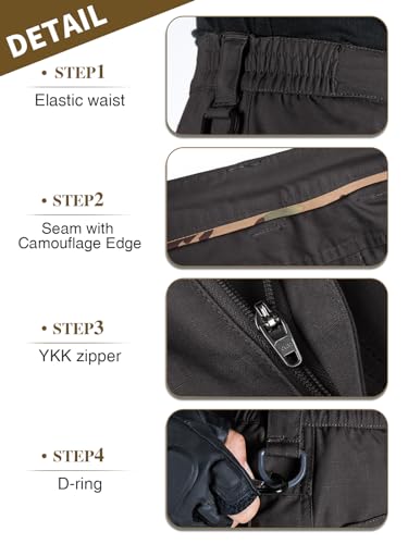 FREE SOLDIER Men's Water Resistant Pants Relaxed Fit Tactical Combat Army Cargo Work Pants with Multi Pocket (Black 34W x 30L)
