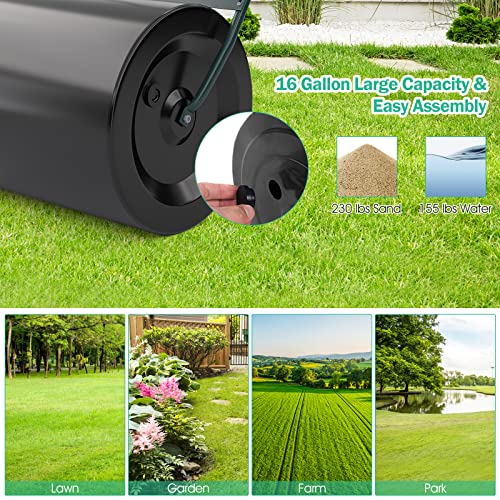 Push Reel Lawn Mower,Lawn Roller, 16 Gallon/60 L Heavy-Duty Tow Behind Water/Sand Filled Sod Drum Roller for Garden Yard Park, 16 by 20-Inch