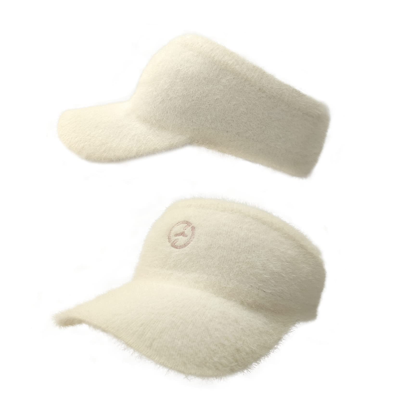 HIGHTERTON Fluffy Winter Visor hat for Men for Women Chunky Knit Visor for Young Outdoor Stylish Visor for Autumn Winter Beige