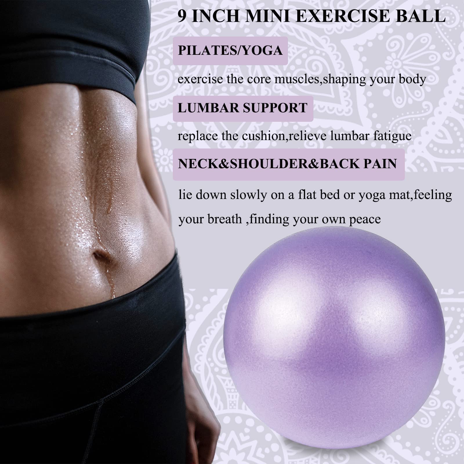 FYOURH Pilates Ball 9 inch with Pump 5.2oz for Exercise Home Workout Physical Therapy Yoga Pink