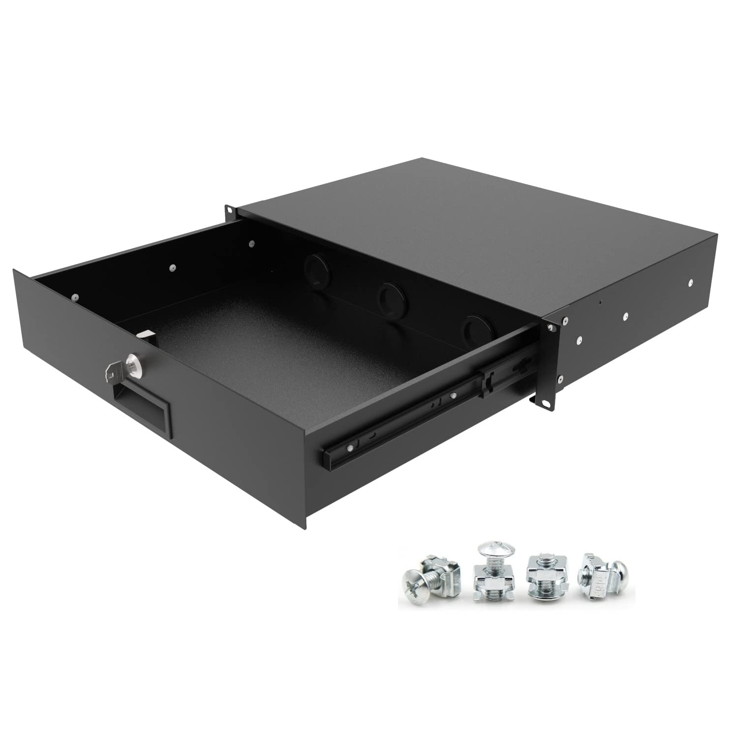 HQYing 2U Rack Mount Drawer for 19-Inch Network/AV/DJ Equipments Cabinet or Server Rack with Lock and Key,12.6 Inch Deep (2U12.6In)
