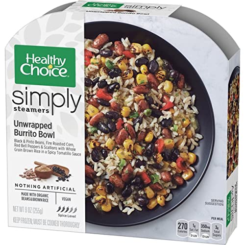 Healthy Choice Simply Organic Vegan Frozen Unwrapped Burrito Bowl - Fire Roasted Corn - Red Bell Peppers - Ready Set Gourmet Donate a Meal Program - 8 Pack (9.25oz Each)