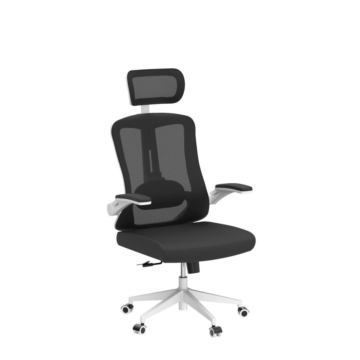Ergonomic Office Chair, Home Office Desk Chair with Adjustable Headrest & Lumbar Support, Swivel High Back Computer Chair, Breathable Mesh Chair, PU Silent Wheels, Flip-Up Arms (Onyx Black)