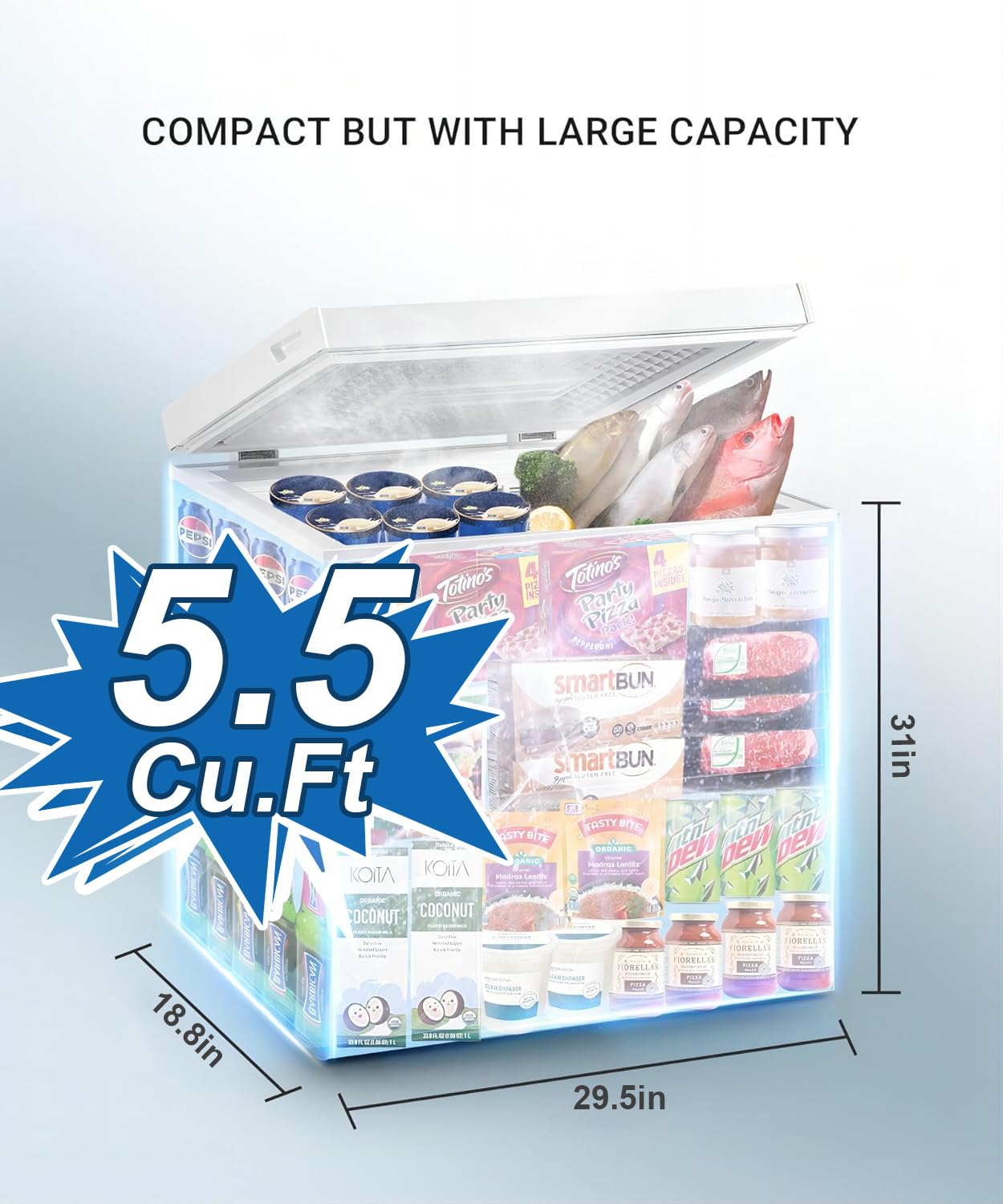 rosmena 5.5 Cu.Ft Deep Freezer, Chest Freezer with Storage Basket, Medium Top Door Freezer Adjustable 7 Thermostat (50 to -11℉) Energy Saving Quiet Small Freezer for Apartment/Garage/Dorm, White