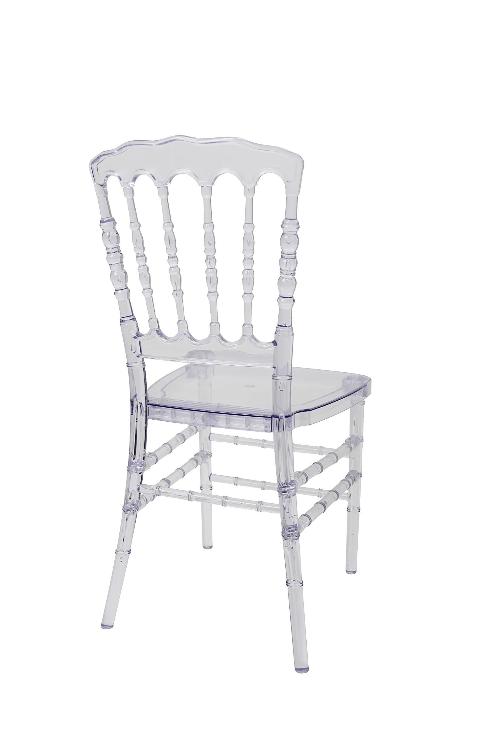 Fohfurniture Set of 4 Clear Crystal Acrylic Chairs, Transparent Stacking Chiavari Dining Chairs for Weddings, Banquets, Events (Napoleon, Clear)