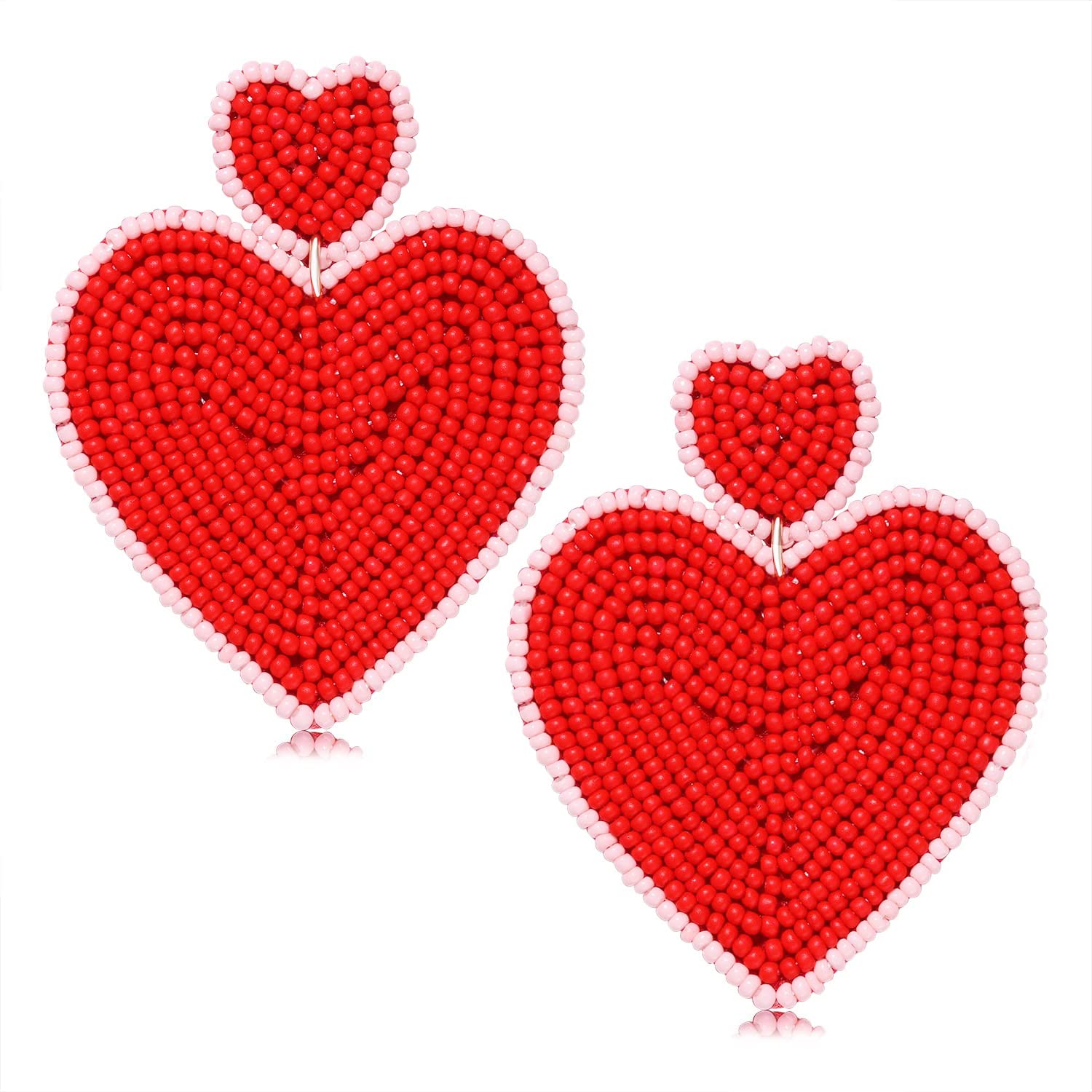 Heart Earrings for Women Hypoallergenic Beaded Statement Dangle Earrings Boho Handmade Red Love Heart Bead Drop Dangling Earrings Valentineās Day Earrings Jewelry Gift