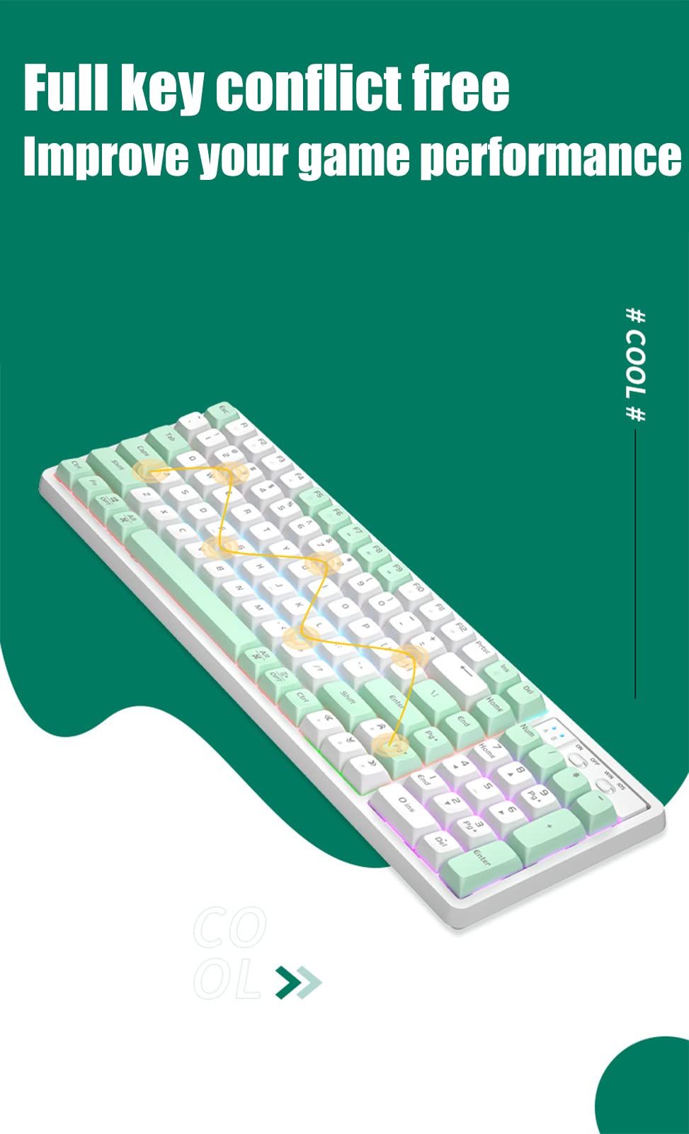 LGBN Matcha Green Mechanical Keyboard, Red Switches 102 Keys RGB Backlight Wired Hot Swap Gaming Keyboard