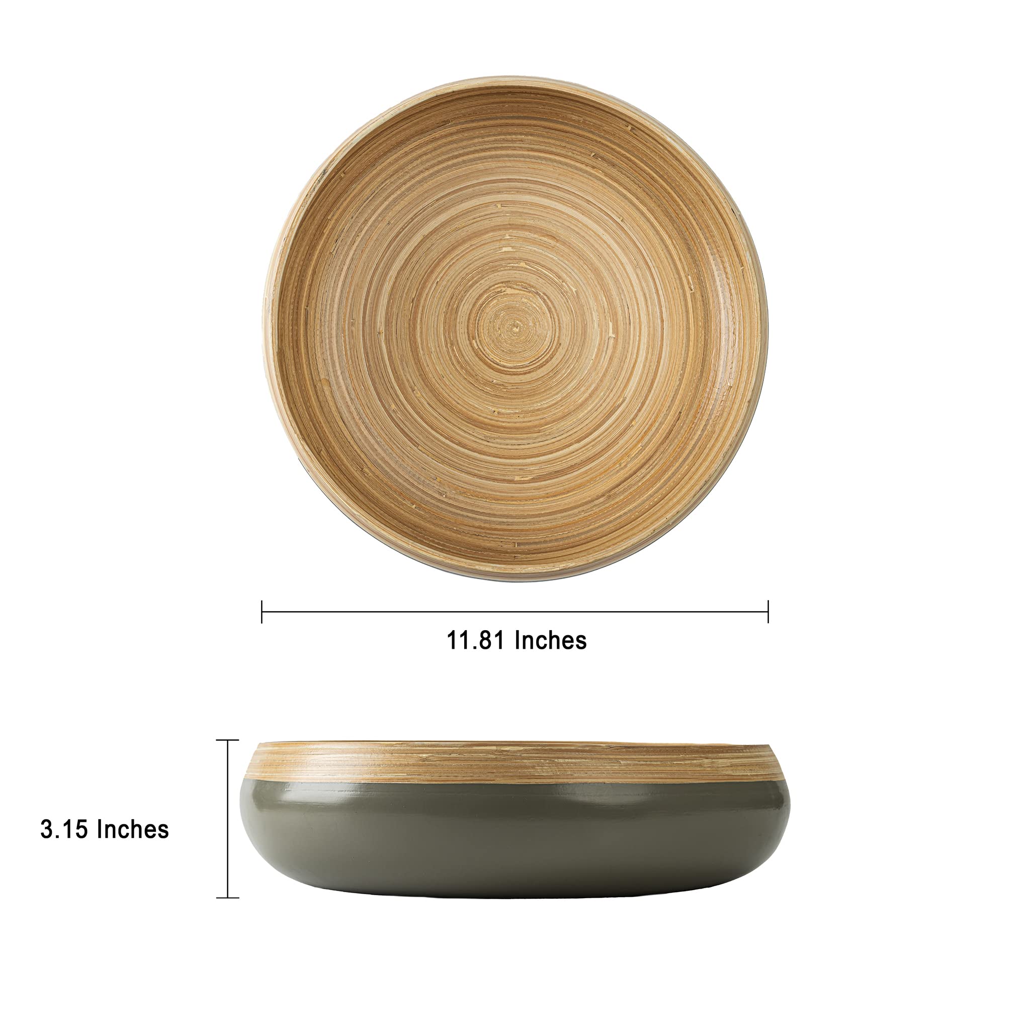 Kiwi Homie 11.81" Spun Bamboo Fruit Bowl, Bamboo Salad Bowl, Modern Large Serving Bowl, Decorative Bowl for Kitchen, Party, BBQs, Natural Handicrafted Bamboo Bowl (Grey)