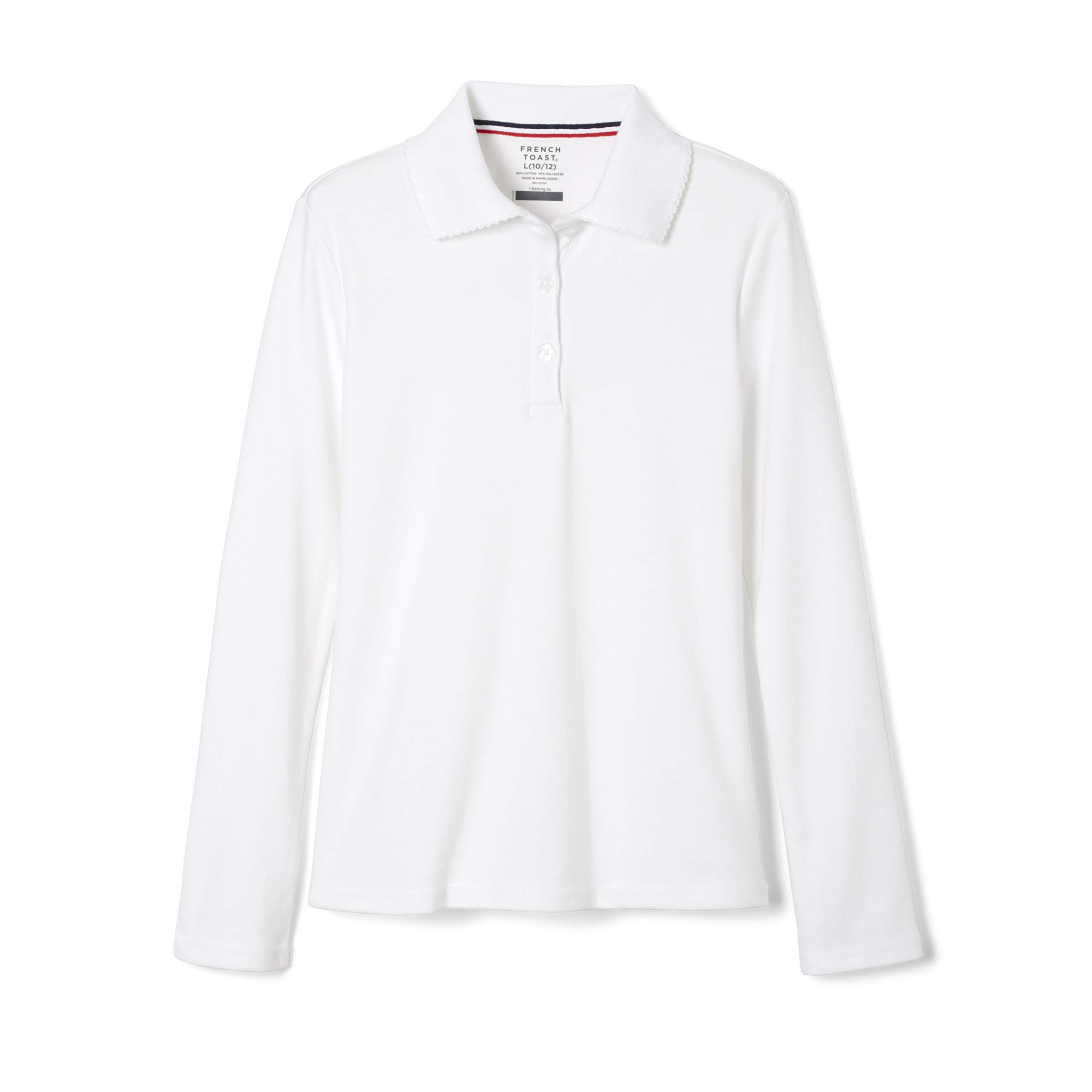 French Toast -girls Uniform Long Sleeve With Picot Collar (Standard & Plus) Polo Shirt, White, 7 8 US