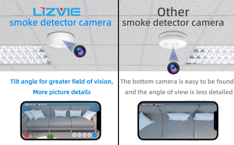 LIZVIE WiFi Smoke Case Camera, 1080P HD Wireless Security Camera with Cell Phone App,Night Vision,Motion Detection,WiFi Camera for Home and Office Surveillance