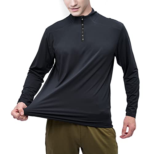 FRTCV Mens Shirts Quarter Zip – Long Sleeve Workout T Shirts Athletic Golf Tshirt Quick Dry Running Top T-shirts Black, Size M
