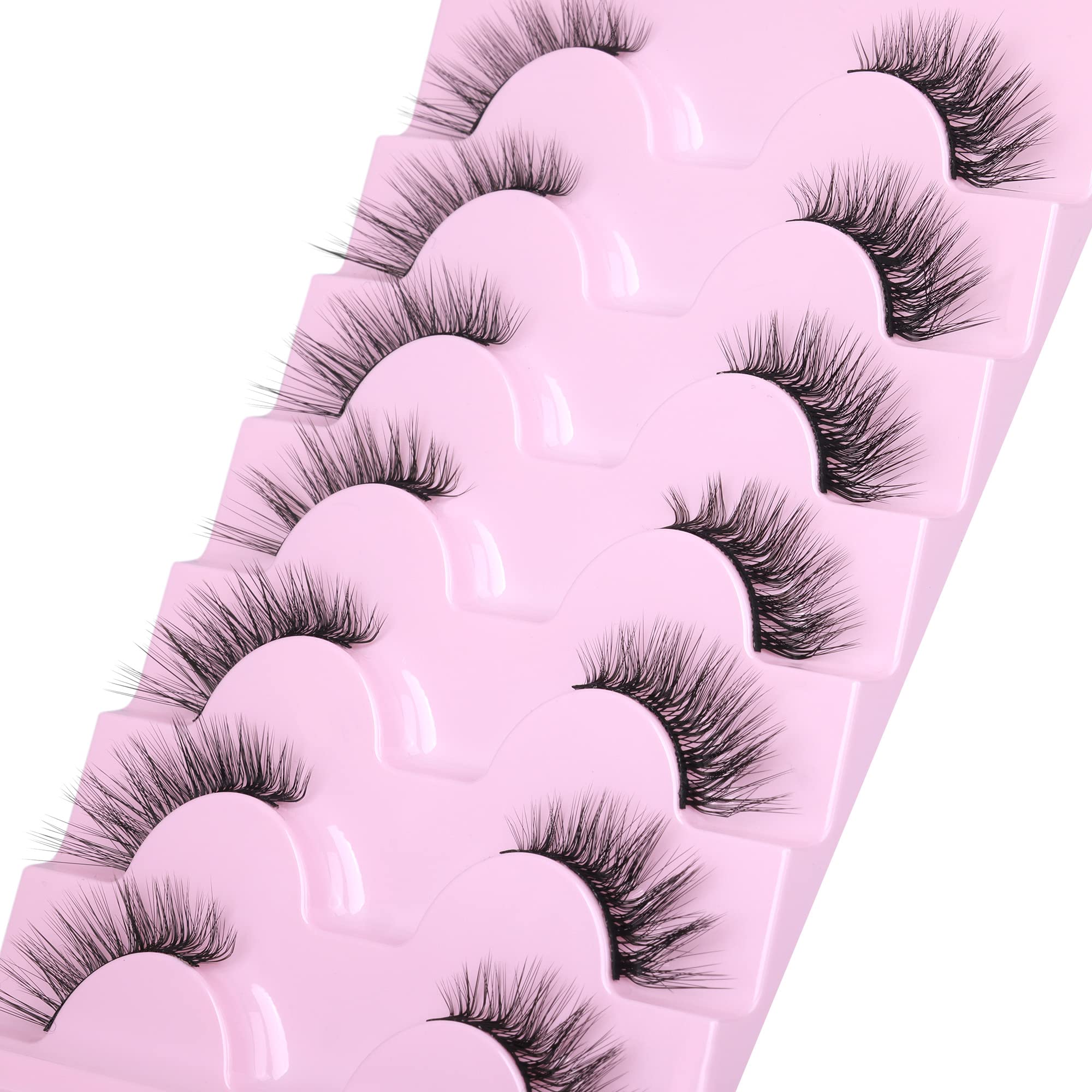 L Curl Lashes Strip Half Lashes Natural Look False Eyelashes Wispy 3D Fluffy Fake Eyelashes Strip Cat Eye Lashes Pack 7 Pairs Reusable Lashes that Look Like Extensions