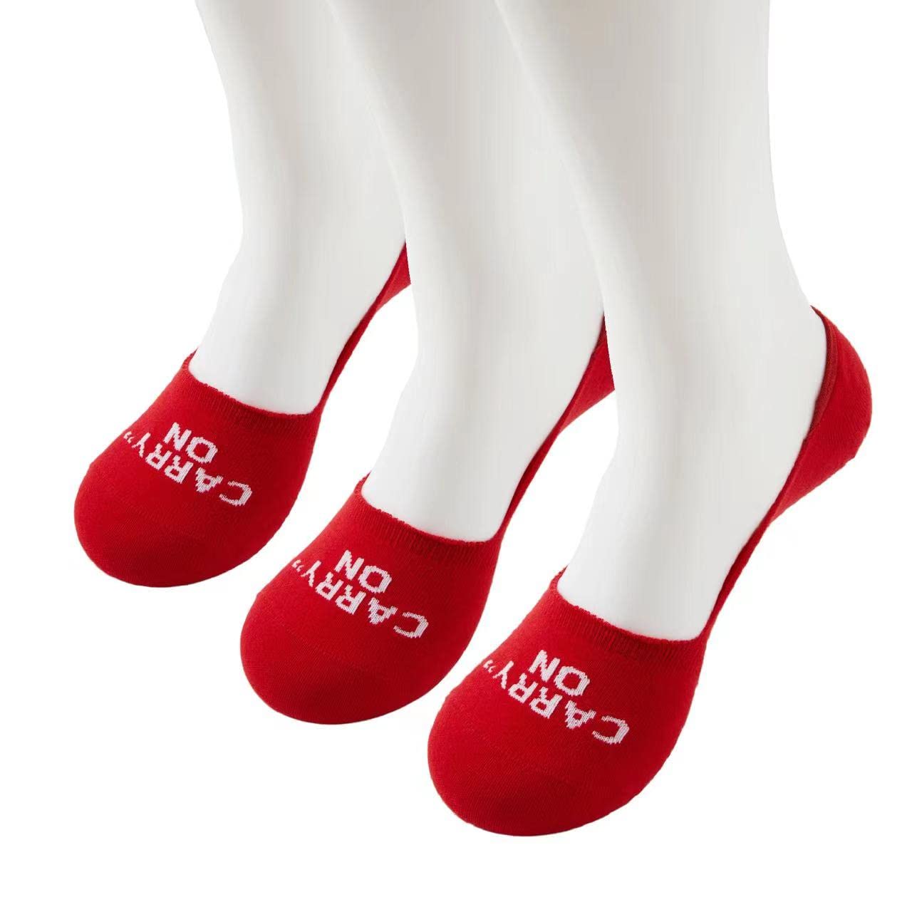 HBD No Show Ankle Short Socks Men's Low Cut Cotton Boat Invisible Hidden Socks Non-Slip for Flats 3 Pairs RED