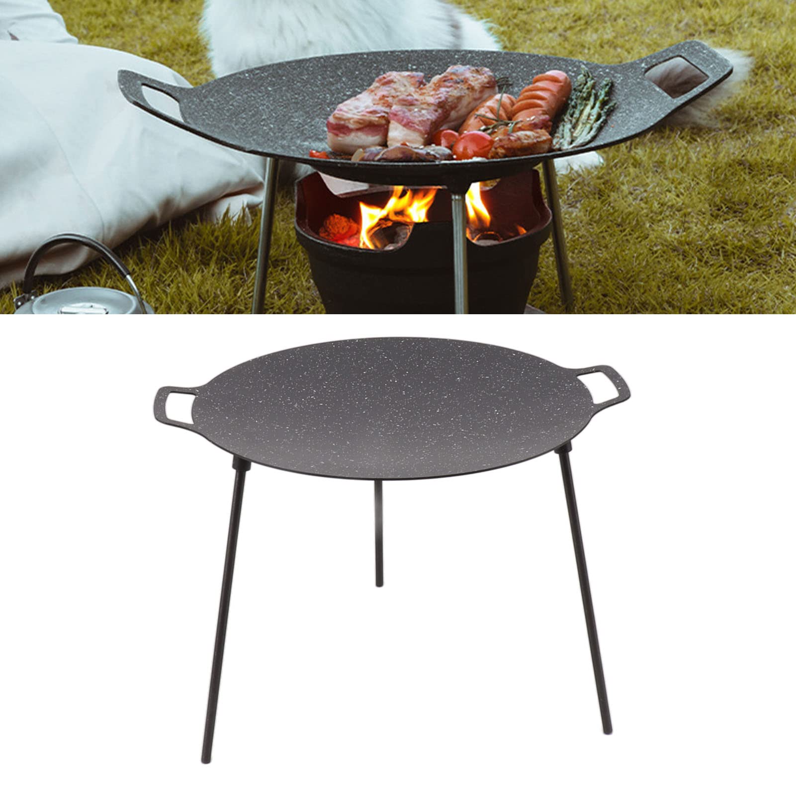 Round BBQ Grill Pan Prevent Stick 6 Layer Coating Handles Medical Stone Barbecue Plate Fast Thermal Conductivity Stable Support for Stove Oven Outdoors (41CM)