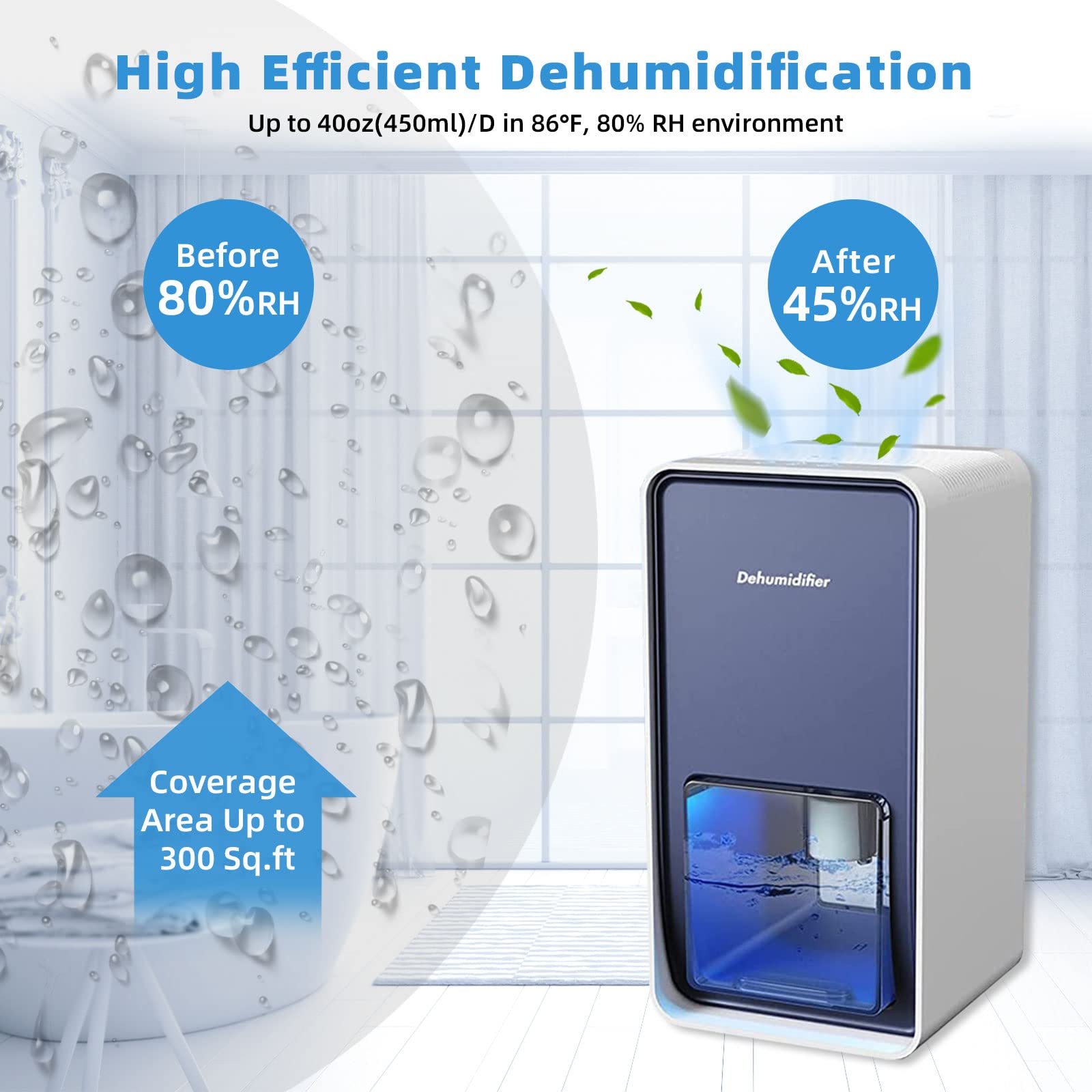 LAOVER Small Dehumidifiers, 40oz Dehumidifier for Bedroom with 7 Color LED Lights and Auto Shut Off Function, Quiet Portable Dehumidifier 300 Sq.ft for Bedroom RV Bathroom Closet Office