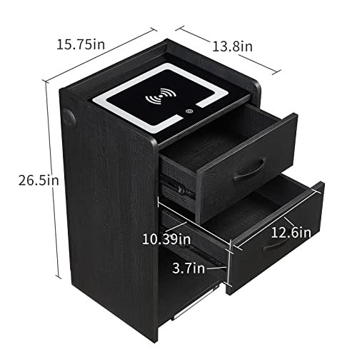 OLD CAPTAIN Nightstand with Wireless Charging Station, Smart Bedside Tables with Drawers and Open Storage Shelf for Bedrooms (Black Elm) … … …