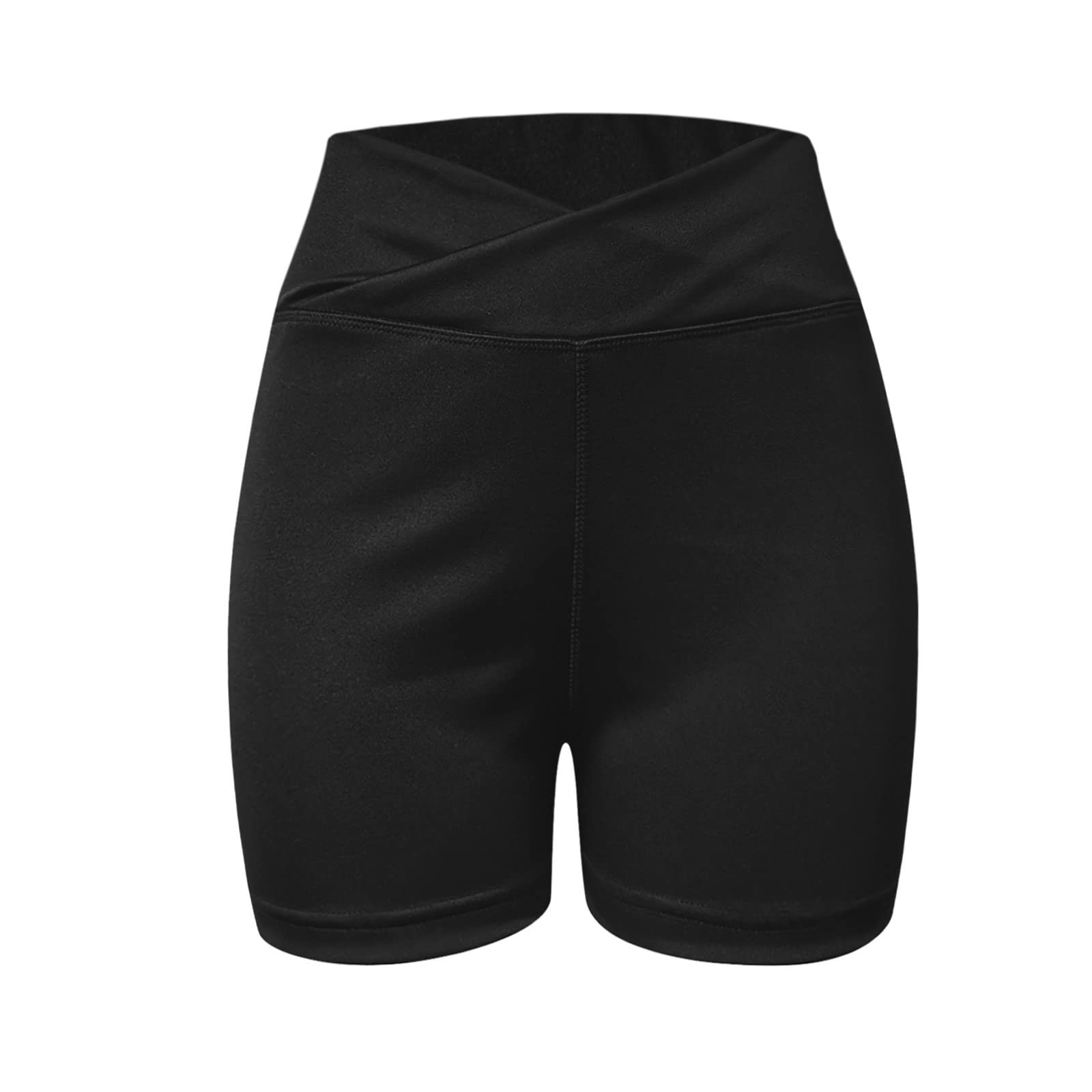 High Waist Lifting Women Biker Workout Butt Shorts V Cross Waisted Shorts Yoga 5 Inch Compression Shorts (Black, M)