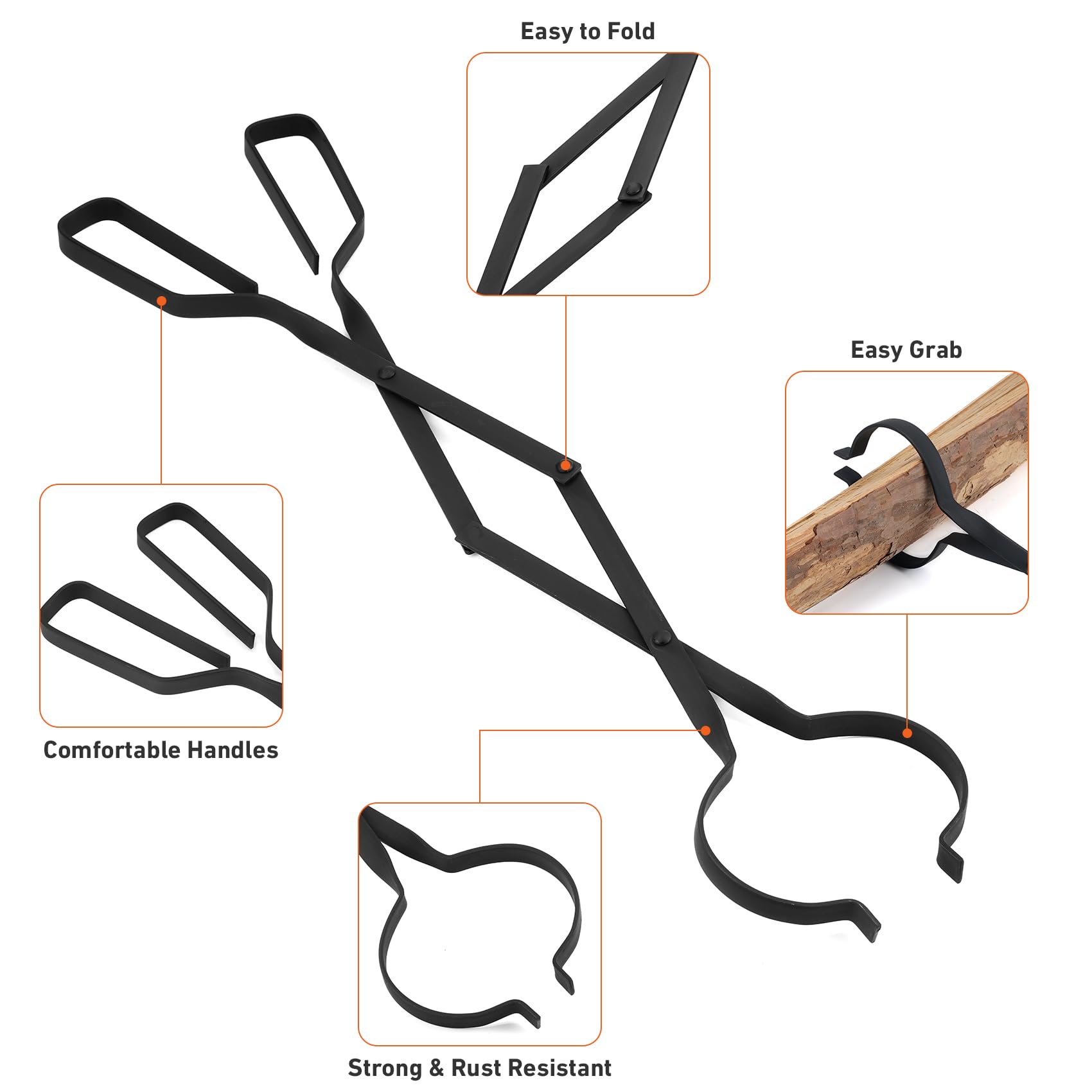 Heavy Duty Fireplace Fire Pit Campfire Bonfire Fire Tong and 32 inch Long Fire Poker Set with Traveling bag, firewood Grabber Tool for Wood-Burning for Solo Firepit Indoor and Outdoor use