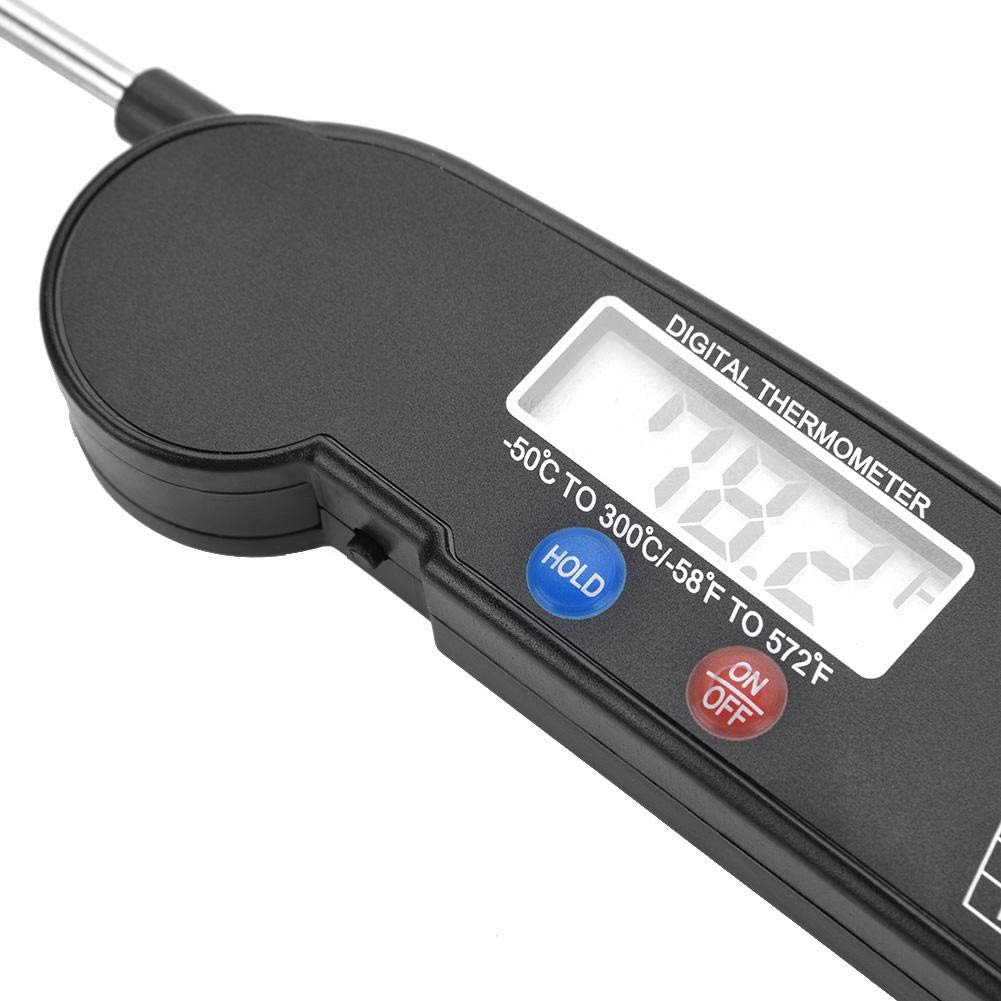 LCD Digital Food Meat Thermometer with Folding Probe Turkey Fish Beef Taste Selectable Kitchen Cooking BBQ Grill Temp Tester(Black)