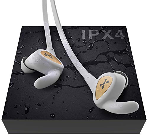 Ghostek Rush Series Wireless Sport Earbud Headphones with Built-in Microphone and Controls β White/Gold | in-Ear Earbuds with Comfortable Tips and Sweatproof Water Resistant