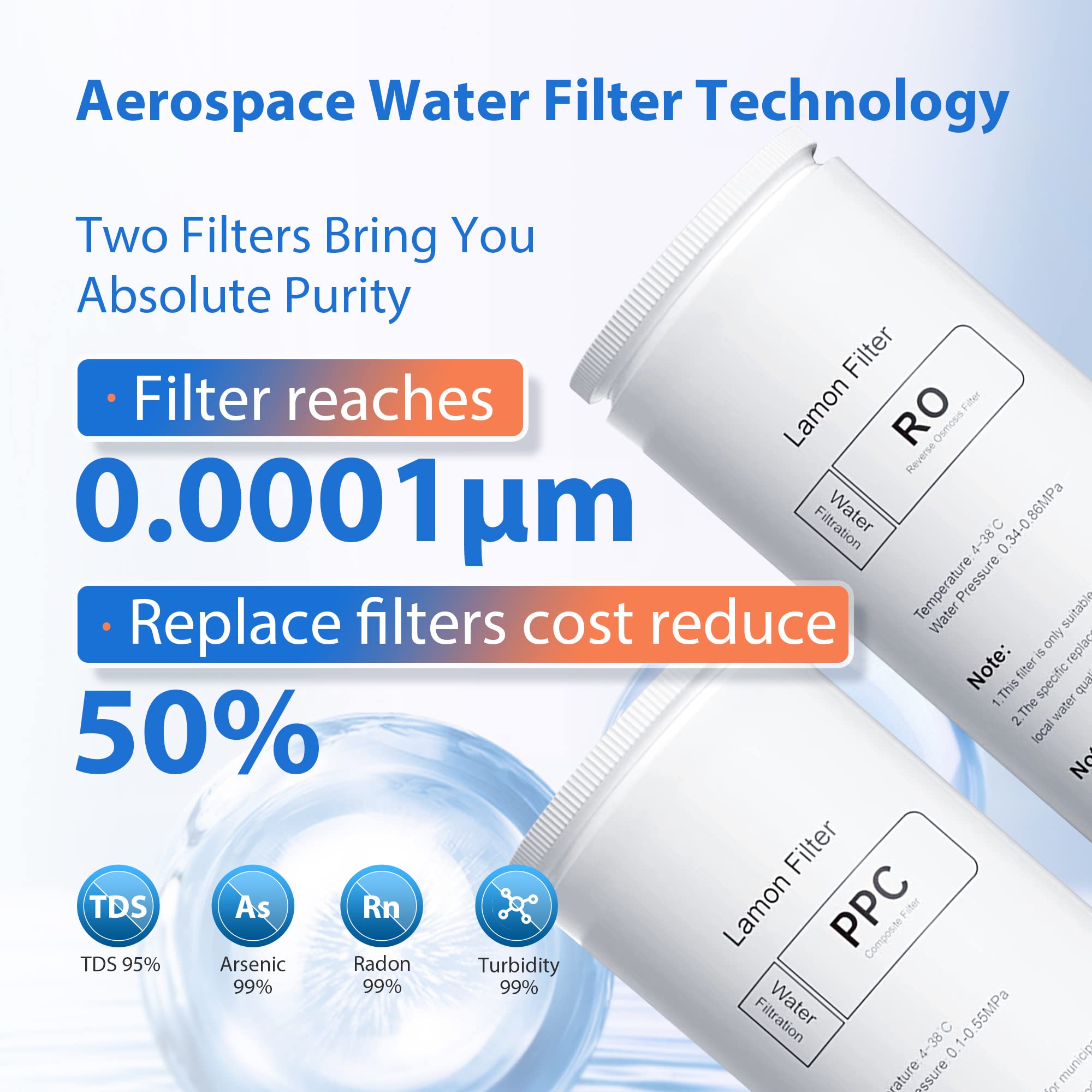 Lamon R1PRO Reverse Osmosis Water Filter System, NSF/ANSI 42 Certified RO System Under Sink, Free Mineral Filter, Smart Faucet, 2:1 Pure to Drain, Reduces TDS