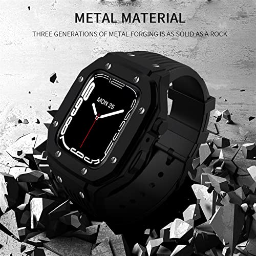 XIRIXX Alloy Watch Case Strap For Apple Watch band Series 7 45mm Luxury Metal Rubber Stainless Steel Watch Modification Mod Kit 44mm 42mm watch Strap (Color : White rose gold, Size : 45mm)