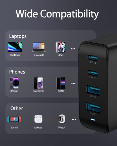 Hyphen-X 100W USB C Charger, GaN Fast Type C PD Charging Station for MacBook Pro Air 16in 14in 2021 13inch 2022, iPhone 14 13 Pro, iPad Pro Air, Galaxy, XPS, USB-C Laptops and More(Black)