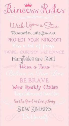 Princess Rules Pink 23" Panel 100% Cotton Fabric by The Panel Fabric